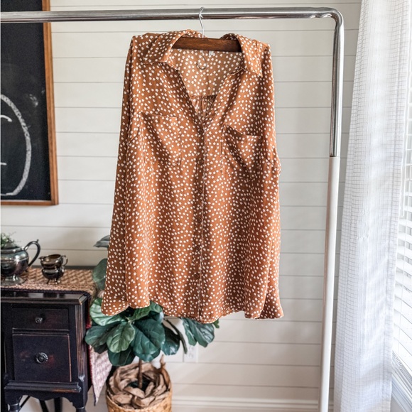 Maurices | Tops | Maurices Brown Polka Dot Button Down Shirt Lightweight Top Long Sleeve Shirt ...